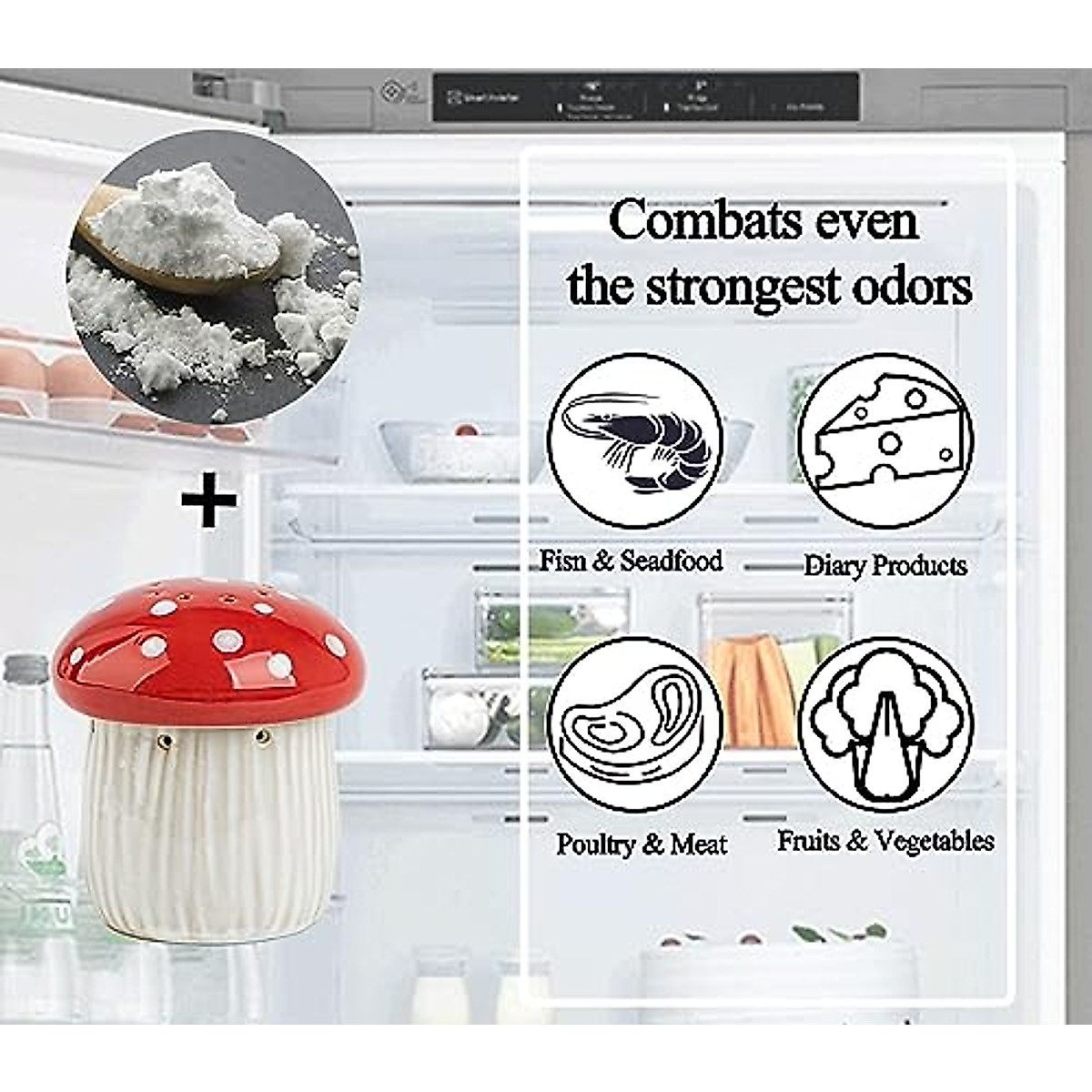 Mushroom Baking Soda Holder For Fridge Deodorizer Ceramic Baking Soda Fridge Holder Odor Absorber Container Smell Remover Cute Fridge Deodorizer Refrigerator Odor Eliminator(No Soda)