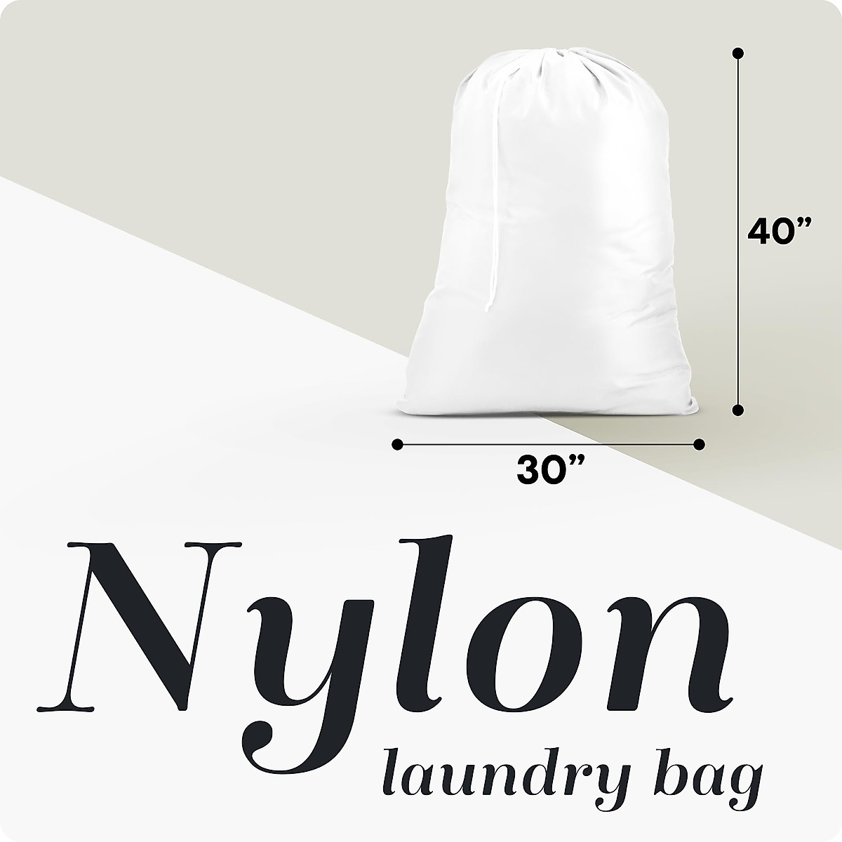 Handy Laundry Nylon Bag - Locking Drawstring Closure, Machine Washable, These Large Bags Will Fit a Laundry Basket and Strong Enough to Carry up to Two Loads of Clothes. (White | 30" x 40")