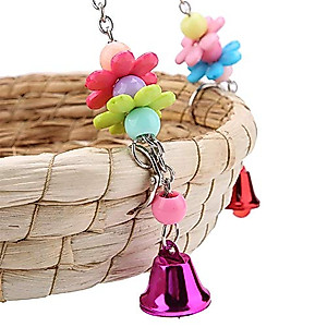 Bird Nest, Safe Parrot Straw Durable Bell Bird Toy Swing Nest Hanging on Birdcage