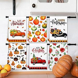 6 Set Holiday Kitchen Towels for Halloween Fall Christmas Decorative Dishtowels,Halloween Hand Towels Absorbent Dishcloths Autumn Tea Towels Wash Cloths for Thanksgiving Christmas Kitchen Decor