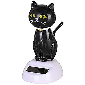 Solar Cat Bobble Shaking Head Dancing Toy Cat Figurine Statue Car Dash Board Ornaments for Car Vehicle Decoration - Black