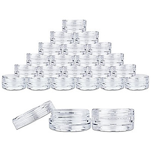 Beauticom 3g/3ml (0.1 Fl Oz) Round Clear Plastic Jars with Round Top Lids for Creams, Lotions, Powders, Glitters, and more. (Color: Clear Lid, Quantity: 50 Pieces)