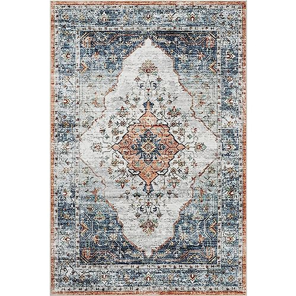 befbee 8x10 Area Rugs for Living Room, Non-Slip Soft Washable Large Area Rug,Stain Resistant Indoor Floor Rugs for Bedroom Home Decor Rug (Navy/Orange,8'x10')