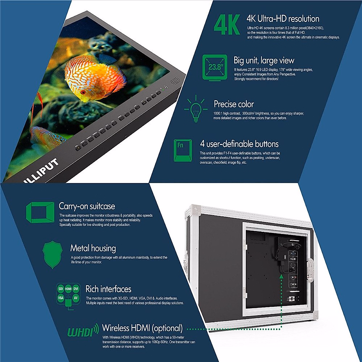 LILLIPUT BM280-4K 28" 4K 3840×2160 Ultra-HD Resolution，4K Carry-on Broadcast Director Monitor SDI HDMI Tally with Aluminum Case