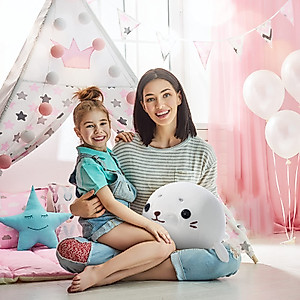 AEECASI Super Soft Seal Plush Cuddle Pillow, Chubby Seal Stuffed Animal, Cute Plushie Birthday for Kids Girls Boys Baby, Adorable Plush Seal Stuffed Toy, 17.7" White