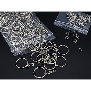 100 Sets Key Ring with Chain and Open Jump,1 inch Split Round Keychain Rings Bulk for Craft Making Jewelry