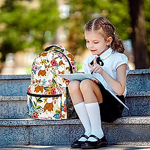 Cute Welsh Corgi Dog Backpack - Funny Puppy Backpacks for Kids Lovely Dogs with Spring Flowers Design Bookbag Travel Laptop Daypack School Book Bag for Girls Boys Teens