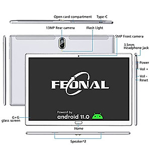 Tablet 10.1 inch Android 11.0 Tablet, 64GB ROM + 4GB RAM Octa-Core Processor 4G Phone Call Tablet, 1080P FHD IPS, 13MP Camera, 128GB Expand Support, Dual SIM Slot | WiFi | GPS | Bluetooth (Silver)