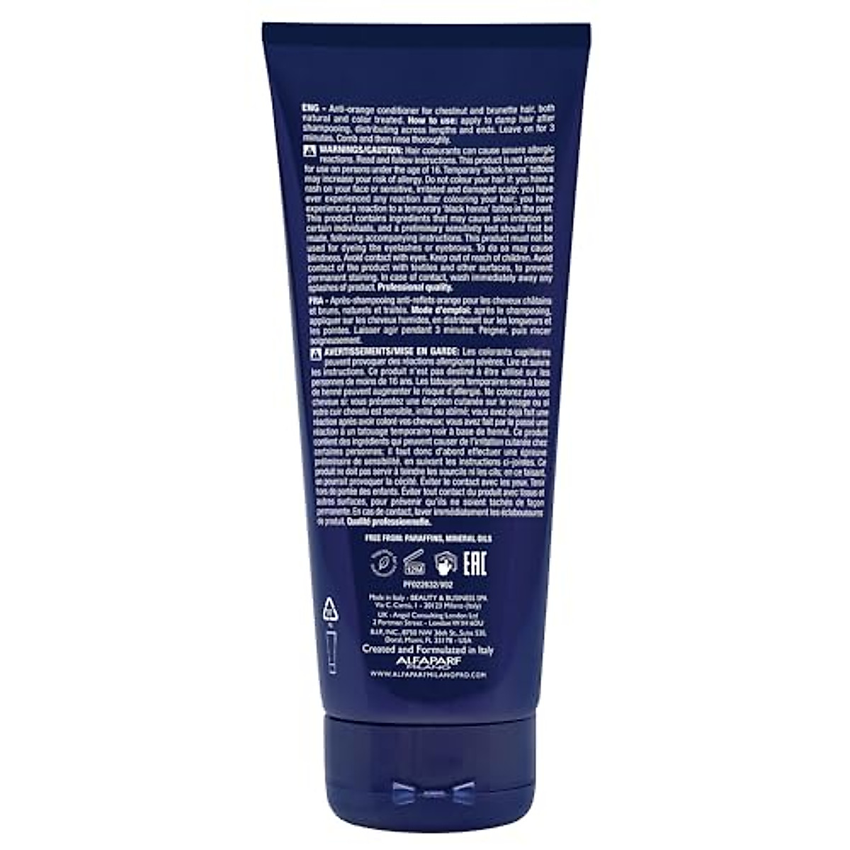Alfaparf Milano Semi Di Lino Anti Orange Blue Conditioner Brown, Chestnut & Dark Hair - Color Safe Conditioner for Damaged Hair - Sulfate & Paraffin Free (6.76 oz / 200 ml)