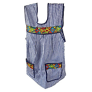 cuitáxi Traditional Mexican apron for women with pockets beautiful flower embroidery - Mandiles para mujer mexicanos mandil