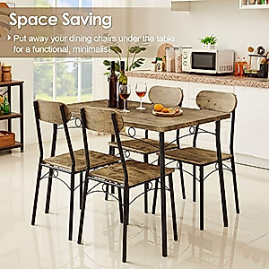 VECELO 5 Piece Dining Table Set, Metal and Wood Rectangular Kitchen Bar Breakfast Nook, Dinette with 4 Chairs, Room, Brown