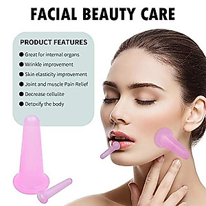 KRISMYA 4 Pcs Facial Cupping Set,Natural Silicone Facial Massage Cup for Body,Face,Neck,Back,Eye Massage,Vacuum Tank,Perfect for Body,Facial Care,Anti-Aging Beauty Tool(2 Small&2 Large, Pink)