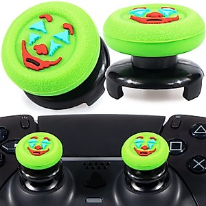 Playrealm FPS Thumbstick Extender & Texture Rubber Silicone Grip Cover 2 Sets for PS5 & PS4 Controller (Joker Green)
