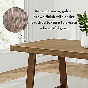 Plank+Beam 72 Inch Farmhouse Dining Table, Solid Wood Kitchen Table, Dinner Table for Dining Room, Pecan Wirebrush