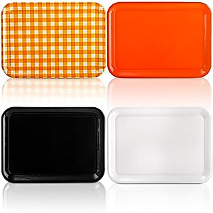 Okllen 4 Pack Fast Food Tray, 17"x12" Plastic Serving Trays Cafeteria Trays Grill Tray, School Lunch Trays Food Tray for Kitchen, Hotel, Restaurant, Outdoor, 4 Assorted Colors