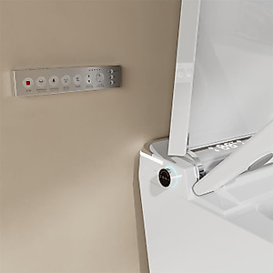 WELLFOR Smart Toilet Bidet Rectangular with Remote, Auto Open/Close Seat, Heated Seat, Round Toilet Seat, Smart Toilet with Auto Flushing, 4 Level of Water/Warm Air Temperature Control, White