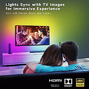 COMSYNC Immersion TV LED Backlights Kit & HDMI 2.0 Sync Box, RGBIC Wi-Fi TV Light Strip for 55-65 inch TVs PC, Works with Alexa & Google Assistant, App Control, Sync with TV, Music and Gaming, 4K HDR
