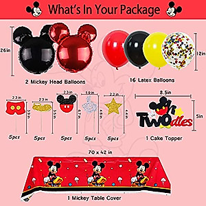 Cartoon Mouse 2nd Birthday Party Supplies - Oh Twodles Theme Party Decorations Includes Felt Banner,Welcome Hanger Door Sign, Tablecloth,Cake Cupcake Toppers,Mouse Head Balloons, 12" Latex Balloon, Confetti Balloon
