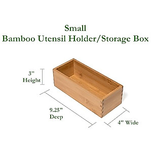 Lipper International Bamboo Wood Utensil Holder Storage Box for Cooking Tools, Makeup, or Office Supplies, 4" x 9 1/4" x 3"