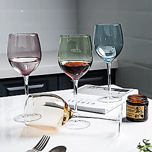 OMITA Colored Crystal Wine Glasses with Stem, Set of 4, Hand-Blown 15.72 oz - Italian Style for Red & White Wine - Elegant Drinkware for Parties & Gifts