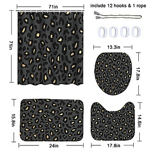 Mightree Bathroom Shower Curtains 4 PCS Sets, Waterproof Fabric Bathroom Curtain with 12 Hooks, Toilet Lid Cover and Bath Mat, Non-Slip Rug Foot Mat, Shower Curtain and Rug Set, Black, Large