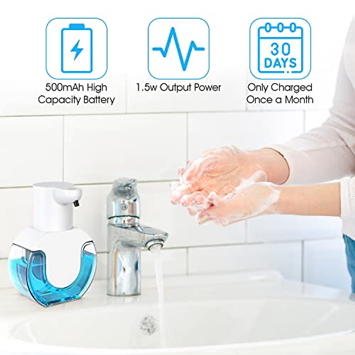 Automatic Foaming Soap Dispenser by OTLS, 4 Level Adjustable Foaming Hand Soap Dispenser, 420ml Automatic Soap Dispenser Touchless, USB-C Port, 2 Hooks for Wall Mount