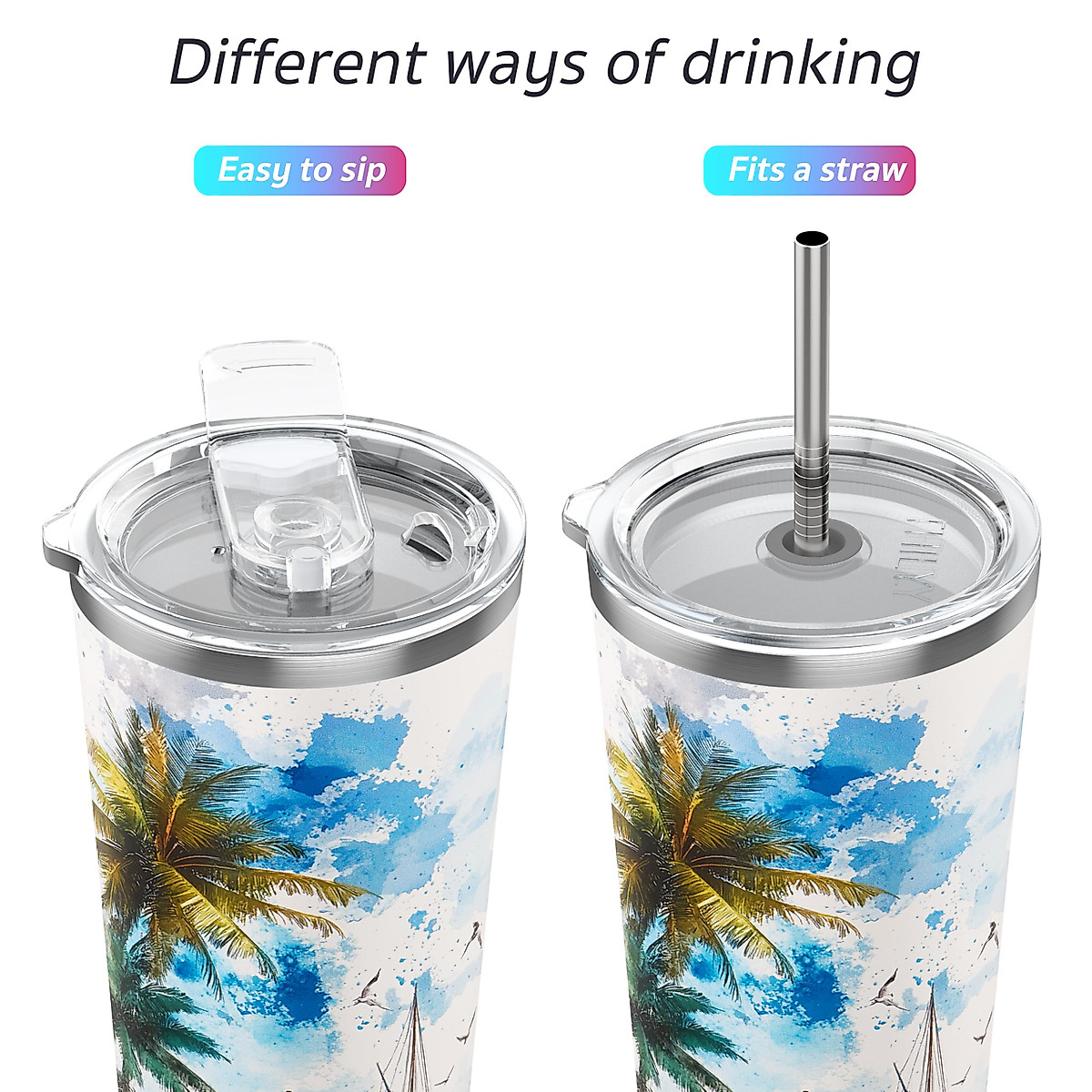 THILY Vacuum Insulated Stainless Steel Tumbler Travel Mug 26 oz Coffee Cup with 2 Lids and Straws, Splash Proof, Reusable, Keep Iced Drinks Cold, Coastal Breeze