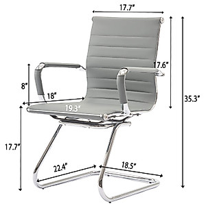 CIMOTA Waiting Room Chairs Leather Office Guest Chair Mid Back Reception Chairs with Sled Base for Meeting/Patient/Conference Room, Grey Set of 8