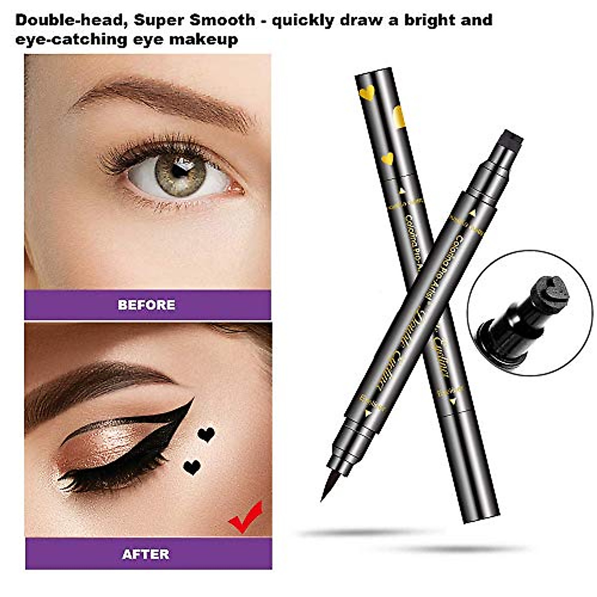 LemonSac 4 Pcs Double-sided Liquid Eyeliner Pencil Pen, with Eye Makeup Stamp Super Slim Gel Felt Tip, Waterproof Smudgeproof Long Lasting Eyeliner Eye Makeup (4PCS)