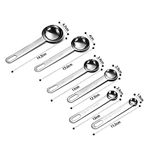 Measuring Spoons, AOOSY 6 Piece Measuring Spoons Set Stainless Steel Round Heavy Duty Mirror Polished 1/8 TSP, 1/4 TSP, 1/2 TSP, 1 TSP, 1/2 TBSP & 1 TBSP Measuring Spoon for Baking Food Cooking