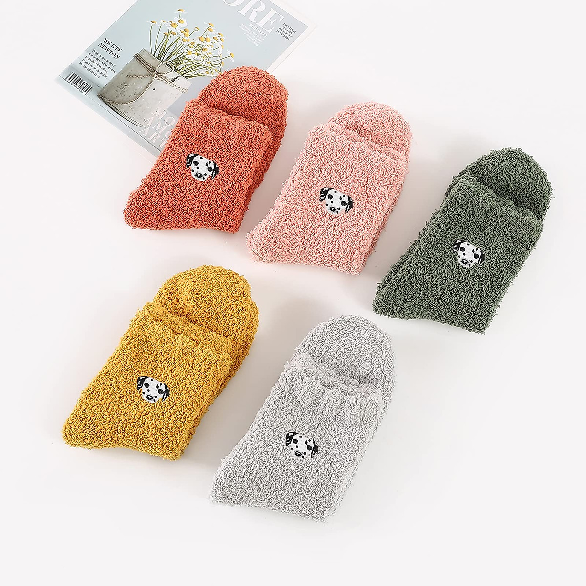 Athletic Plush Socks for Women Warm Fuzzy Socks with Grip Non Slip Socks Yoga Pilates Socks Athletic Socks 5 Pack Knit Dogs 5 Pack