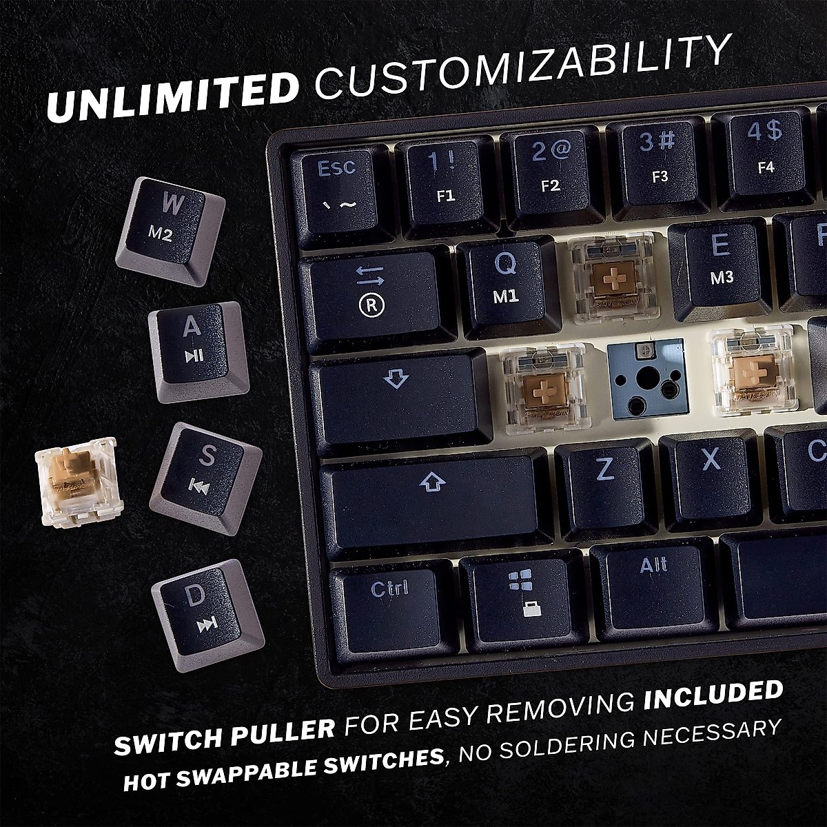 HK GAMING GK61s Mechanical Gaming Keyboard - 61 Keys Multi Color RGB Illuminated LED Backlit Wired Programmable for PC/Mac Gamer (Gateron Mechanical Yellow, Black)