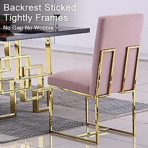 AZhome Dining Chairs, Pink Upholstered Velvet Dining Room Chairs with Mirror Gold Stainless Steel Legs, Set of 4