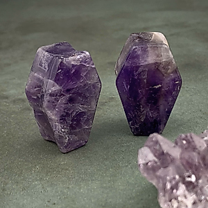 Mystic Metals Body Jewelry Pair of Amethyst Stone Coffin Shaped Double Flare Plugs (STN-651) (00g (10mm))
