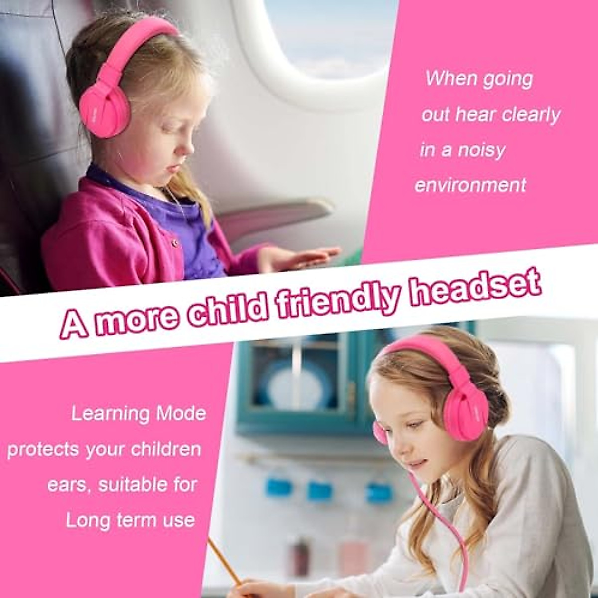 TENLUBEN Gorsun Kids Headphones Wired Headphone, Children Girls Boys Teen Lightweight Foldable Adjustable Corded On-Ear Headset for School Online Course Chromebook Cellphones Kindle Airplane (Pink)