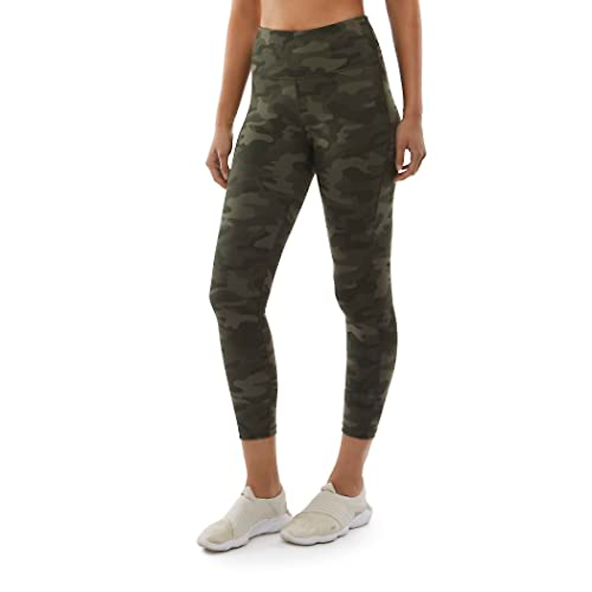 Danskin Women's High Rise 7/8 Leggings, Olive Camo Print, Medium