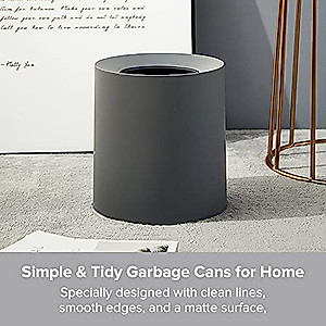 Modern Round Waste Basket - 2.1Gal/7.9L Open Top Trash Bin - Black Garbage Can with Removable Plastic Bin Liner - Touchless Bathroom Garbage Can or Trash Can for Kitchen - Minimalist Office Trash Can