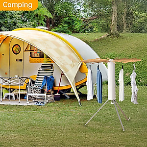 ColtKing Tripod Clothes Drying Rack, Upgraded Octopus Clothes Drying Rack,Foldable Laundry Clothes Drying Rack,Space Saving Drying Rack for Indoor Outdoor,16 Expandable Rods,Aluminum Feet+Wood Rods