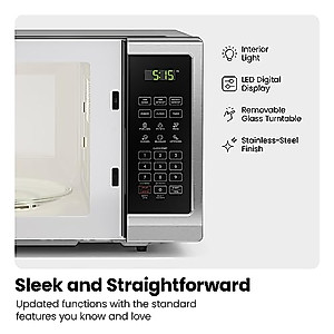 Chefman Countertop Microwave Oven 0.9 Cu. Ft. Digital Stainless Steel Microwave 900 Watt with 6 Presets, Eco Mode, Mute Option, Memory Function, Child Safety Lock, Kitchen, Home, Dorm Essentials