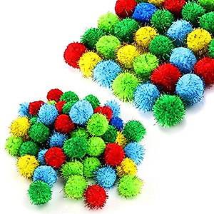 TKOnline 100 Piece Assorted Color Sparkle Balls Glitter Tinsel Balls My Cat's All Time Favorite Toy Pom Ball for Cat Toys cat Toys,cat Balls,cat Toys Balls,pom Balls Cats,Sparkle Balls for Cats