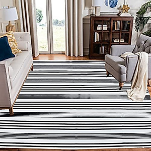 Black and White Striped Outdoor Indoor Rug 4' X 6' Front Porch Rug Cotton Hand-Woven Welcome Mats Layered Door Mats for Front Porch/Entryway/Laundry Room/Bedroom/Outdoor (4' X 6')