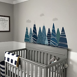 funlife Nordic Style Fabric Mountain Wall Murals Peel and Stick, Self Adhesive Waterproof Landscape Wall Stickers Wall Art, Watercolor Wallpaper Decals for Kids Bedroom Living Room, Blue