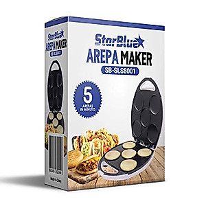 Arepa Maker and Mini Pancake Maker by StarBlue with FREE Arepa Recipes eBook - Quick and Electric Arepa Maker making 5 Venezuela and Colombia styles Arepas in 6 minutes AC 120V 60Hz 1200W