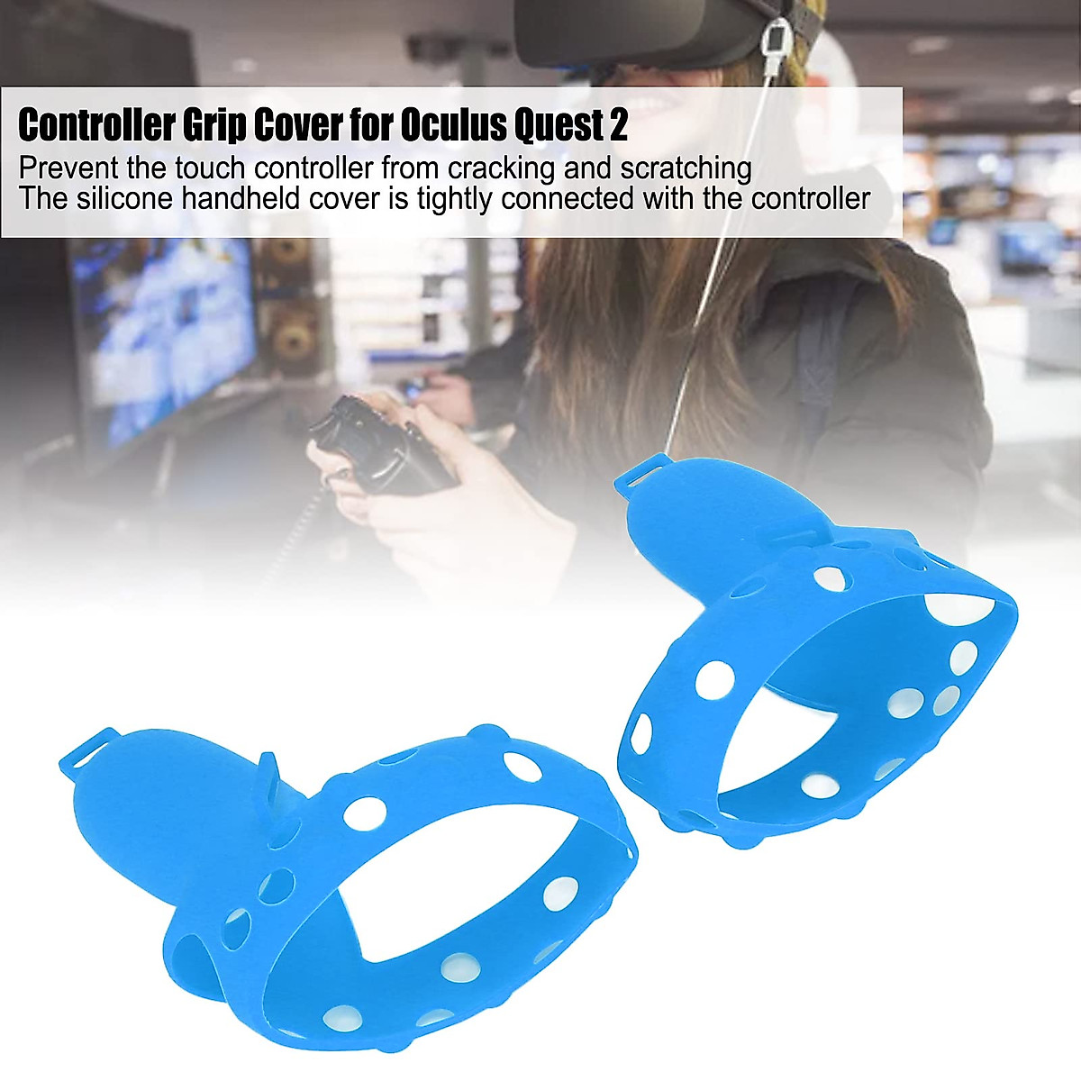 CHICIRIS Handle Protective Sleeve, Controller Grip Cover Sweatproof Antislip Silicone Adjustable with Strap for Quest 2(Blue)