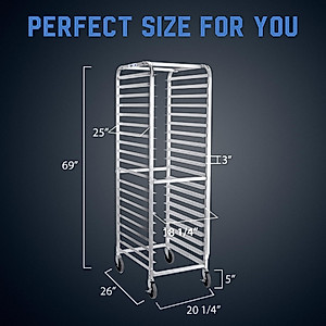 Profeeshaw Bun Pan Bakery Rack 20 Tier with Wheels, Aluminum Racking Trolley Storage for Half or Full Sheets