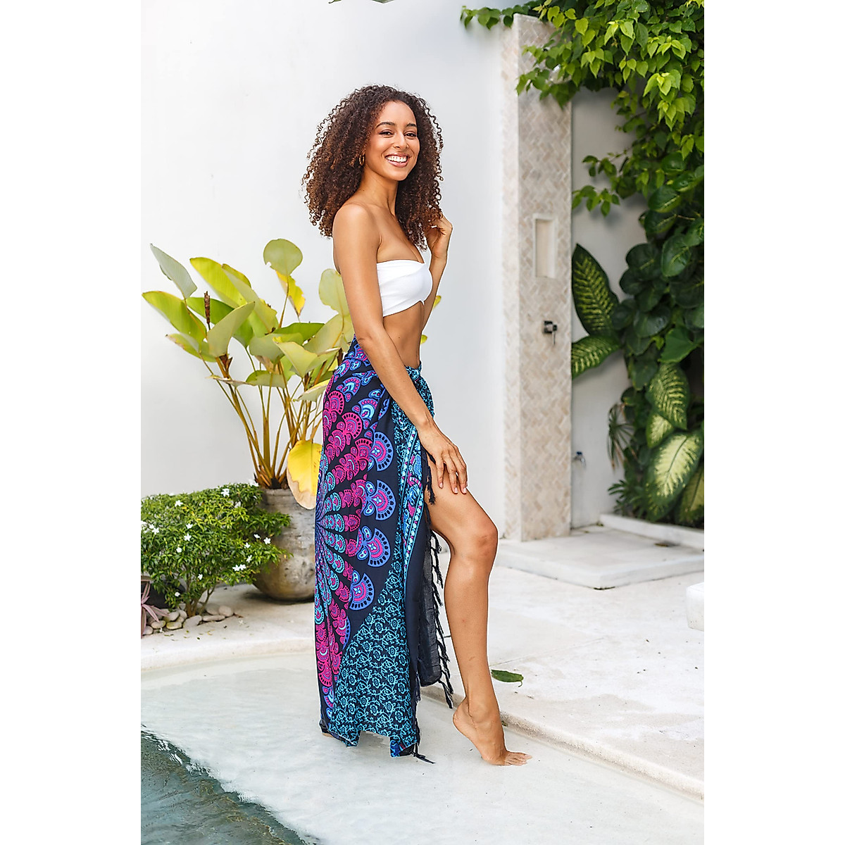 Back From Bali Womens Beach Swimsuit Bikini Cover Up Wrap and Clip Sarong Peacock Gaza Grey