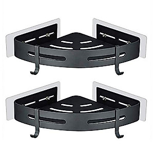 Gricol Adhesive Corner Shelf Bathroom Shower Caddy Basket for Kitchen Toilet No Drilling Shower Storage Organizer 2-Tier, Black