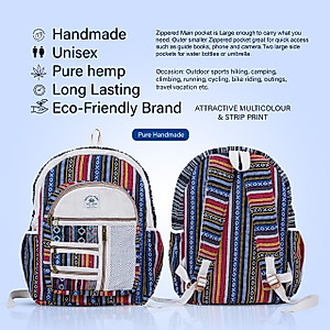 Small cotton stripe hemp backpack, Hemp backpack, traveling backpack, nepali backpack, himalayan backpack, small 13" bag (BG-001-SM)