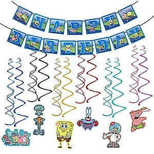 Spongebob Squarepants Birthday Party Supplies Decorations,31PCS Spongebob Squarepants Hanging Swirl Decorations with Spongebob Squarepants Banner