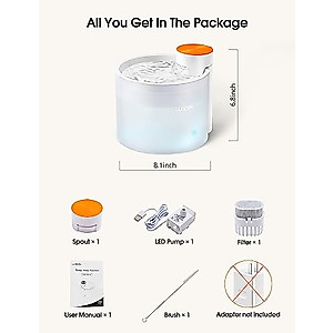 WOPET Cat Water Fountain W500, 118oz/1GAL Ultra Silent True Filtering Dog Water Fountain with Smart Pump LED Light and 6 Layers Filtration, Safe BPA-Free Pet Water Dispense for Multi-Cats (White)